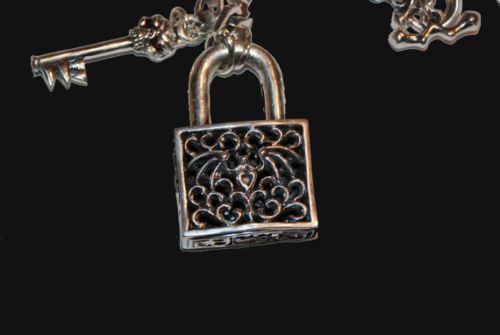 Coffin Necklace with Bat Lock and Skeleton Key with Rubies