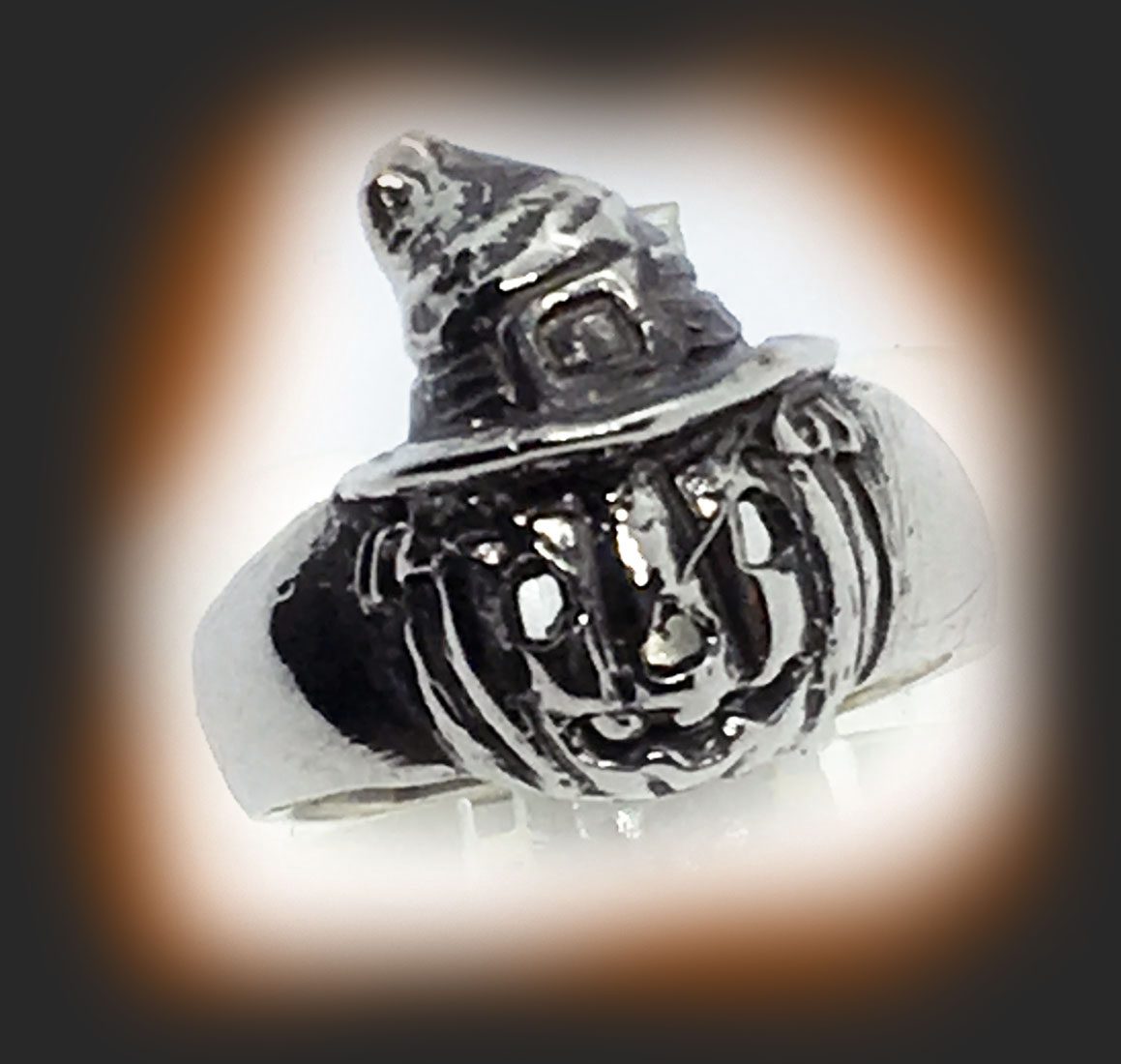 Halloween Witch Pumpkin Silver Ring